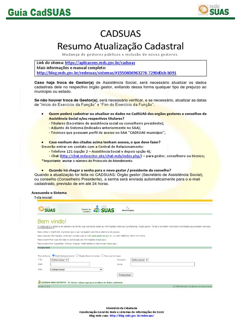 Guia RedeSUAS CADSUAS Atualização Cadastralv1 | PDF