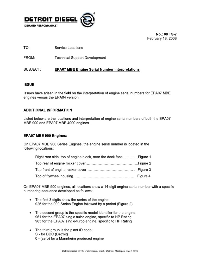 Mercedes MBE Engine Serial Number Interpretations - Dec - 3 - 2015 | PDF