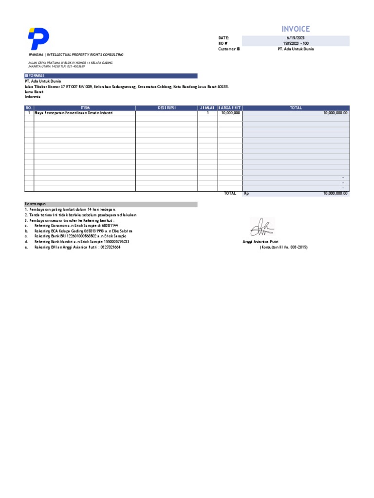 Invoice Desain Industri PT. Ada Untuk Dunia | PDF