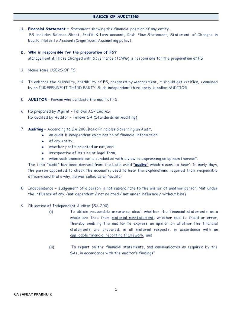 1 Basics of Auditing | PDF | Audit | Financial Audit