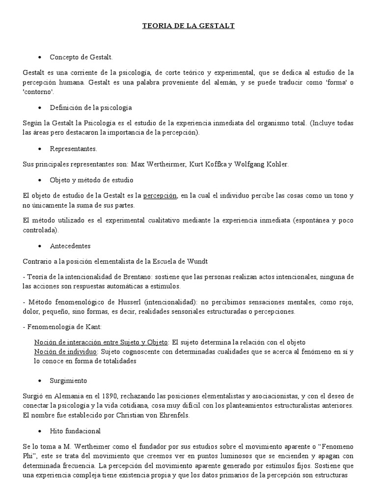 Gestalt Apunte Final | PDF | Percepción | Sicología