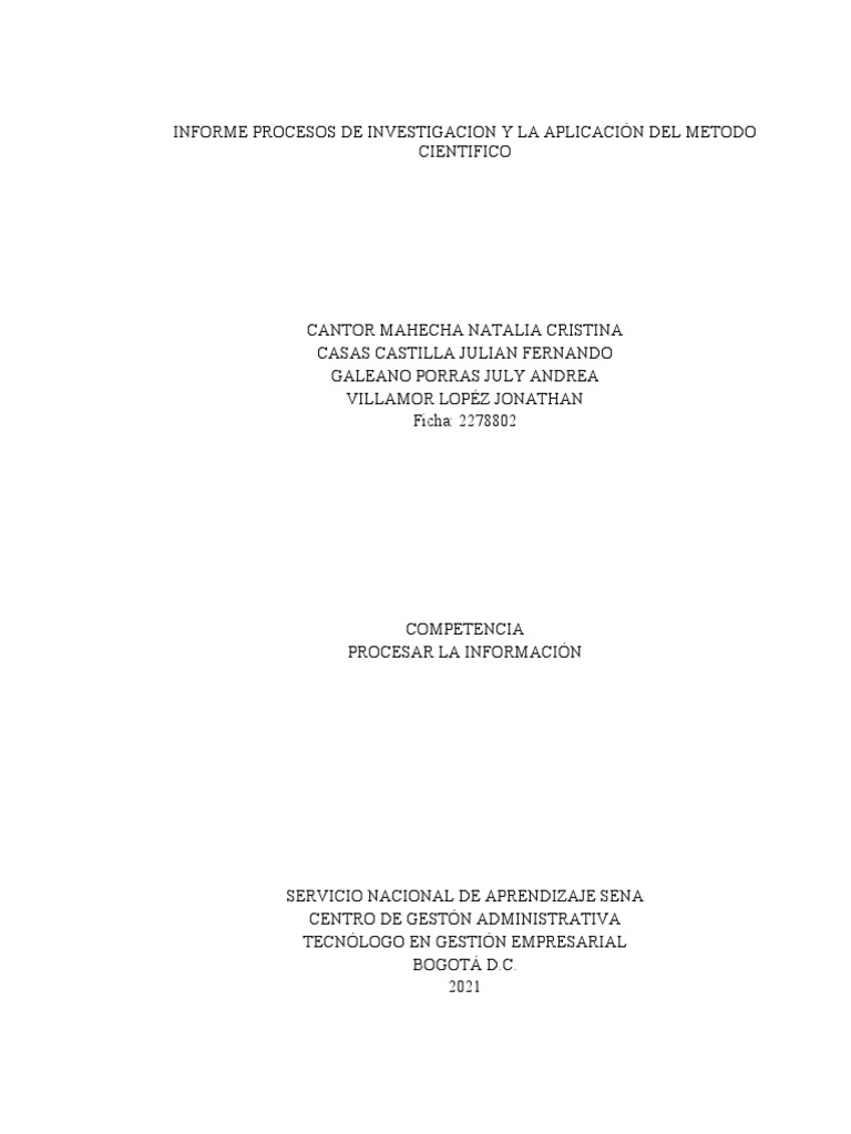 Informe Grupo 7 Ficha 2278802 | PDF | Razonamiento inductivo | Método científico