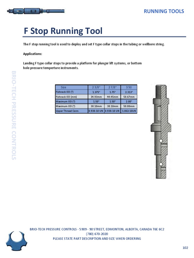 F Stop Running Tool Brio Tech Catalog Revised 1.01 S 93 | PDF