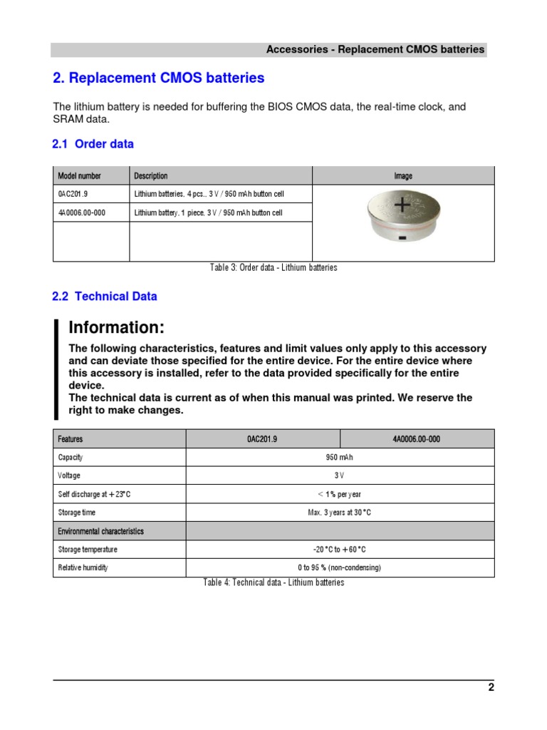 Replacement CMOS Battery Specifications | PDF | Technology & Engineering