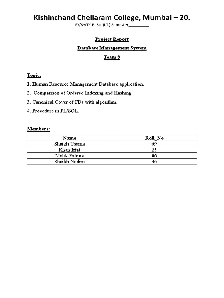 Project Report On Dbms | PDF | Database Index | Software Development