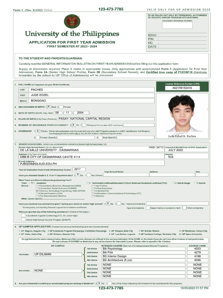 Up College Admission Form | PDF