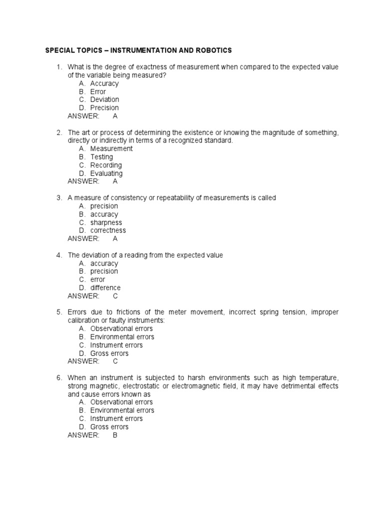 SPECIAL TOPICS - Instrumentation and Robotics | PDF | Accuracy And ...