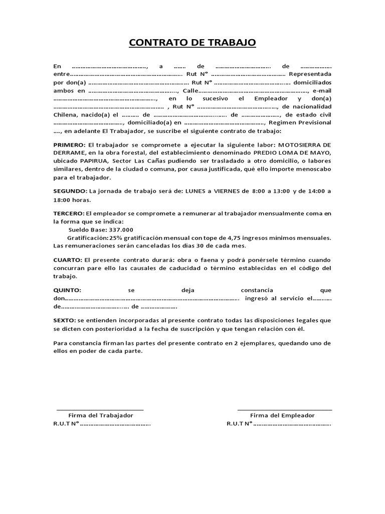 Contrato de Trabajo en Blanco | PDF | Seguridad y salud ocupacional | Labor