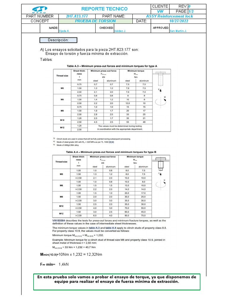 Reporte Técnico-Prueba Torque | PDF