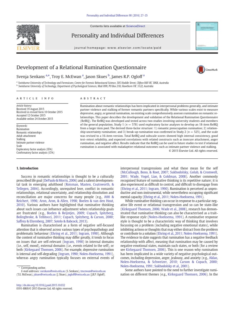 Development of A Relational Rumination Questionare | PDF