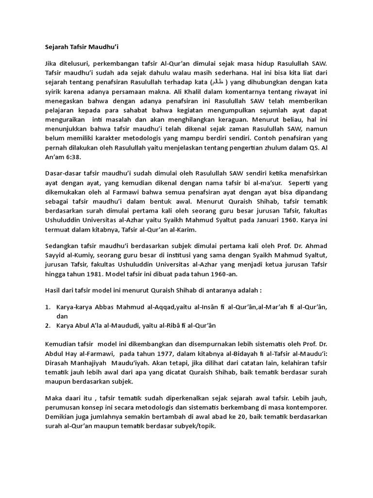 Sejarah Tafsir Maudhu | PDF