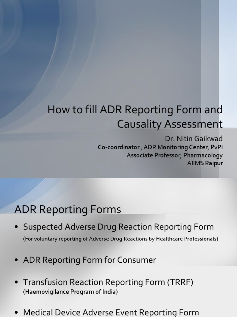How To Fill ADR Reporitng Form and Causality Assessment | PDF ...