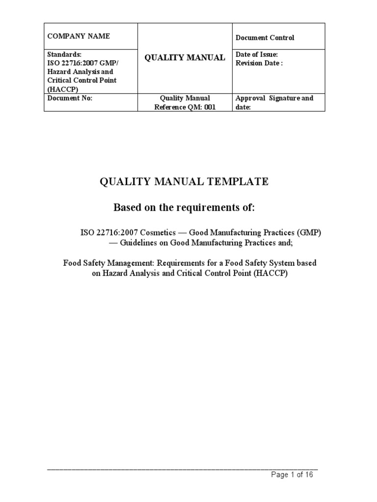 Quality Manual for GMP Compliance | PDF