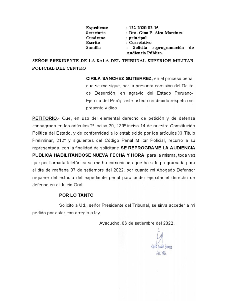 Solicita Reprogramacion de La Audiencia | PDF | Derecho