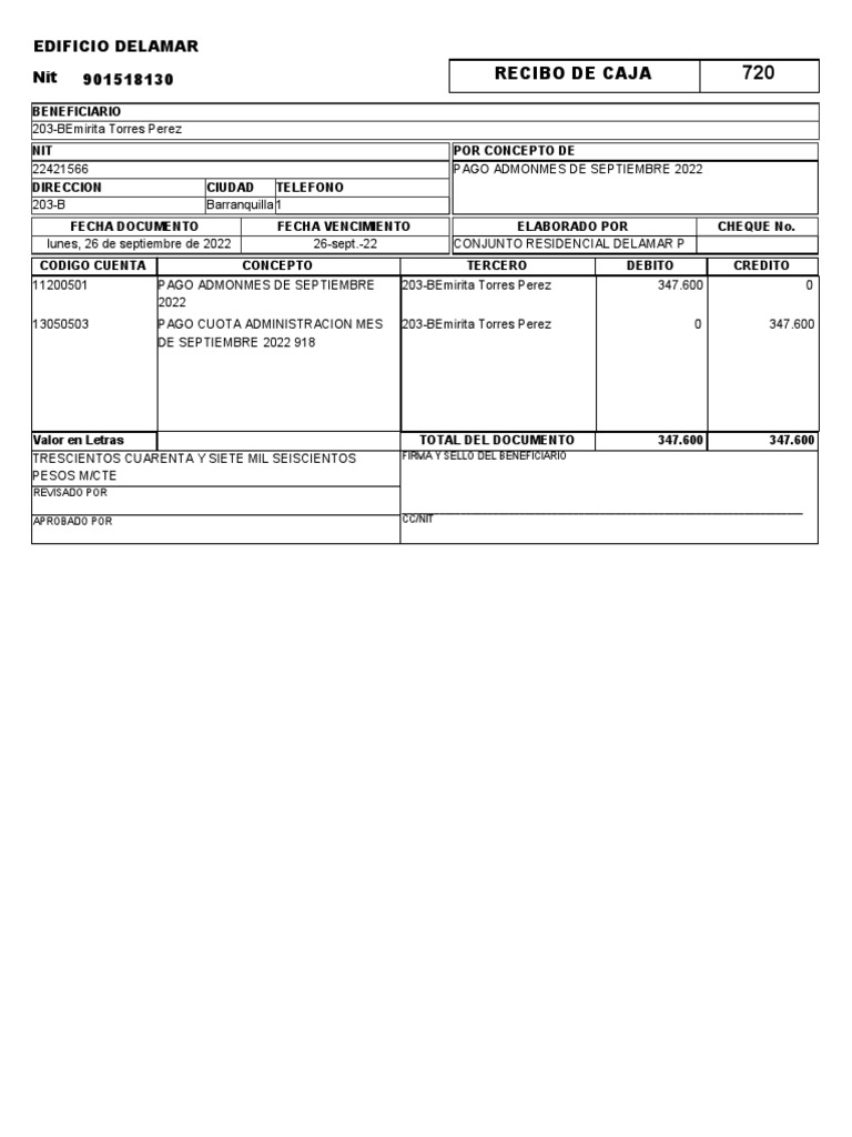 Edificio Delamar 901518130 Nit: Recibo de Caja | PDF | Finanzas y dinero