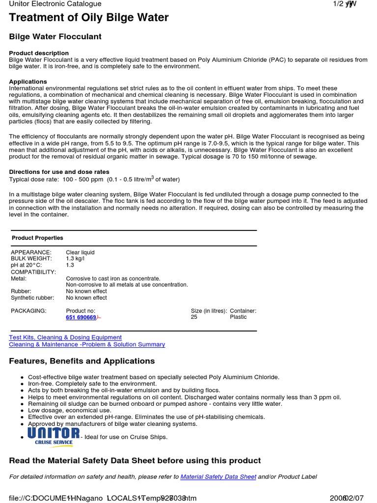 Bilge Water Flocculant | PDF
