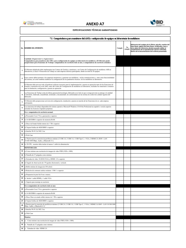 Anexo A7. Especificaciones Técnicas 1 | PDF | Hdmi | Acuerdo de nivel de servicio