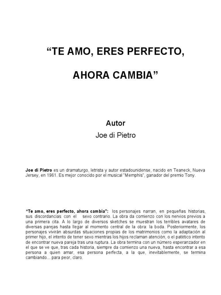 TEATRO - Te Amo, Eres Perfecto. | PDF | Amor