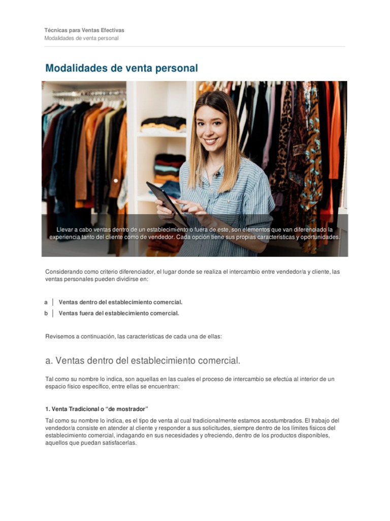 3 - Modalidades de Venta Personal | Descargar gratis PDF | Cliente | Ventas