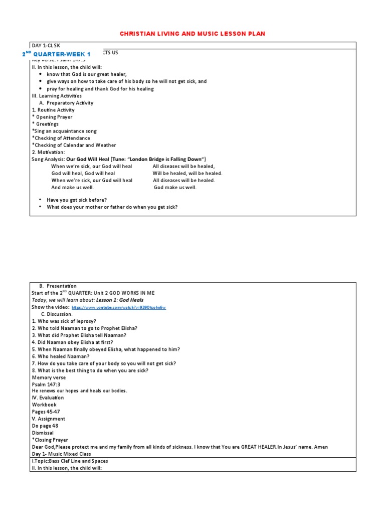 Lesson Plan 2nd Week 2 | PDF