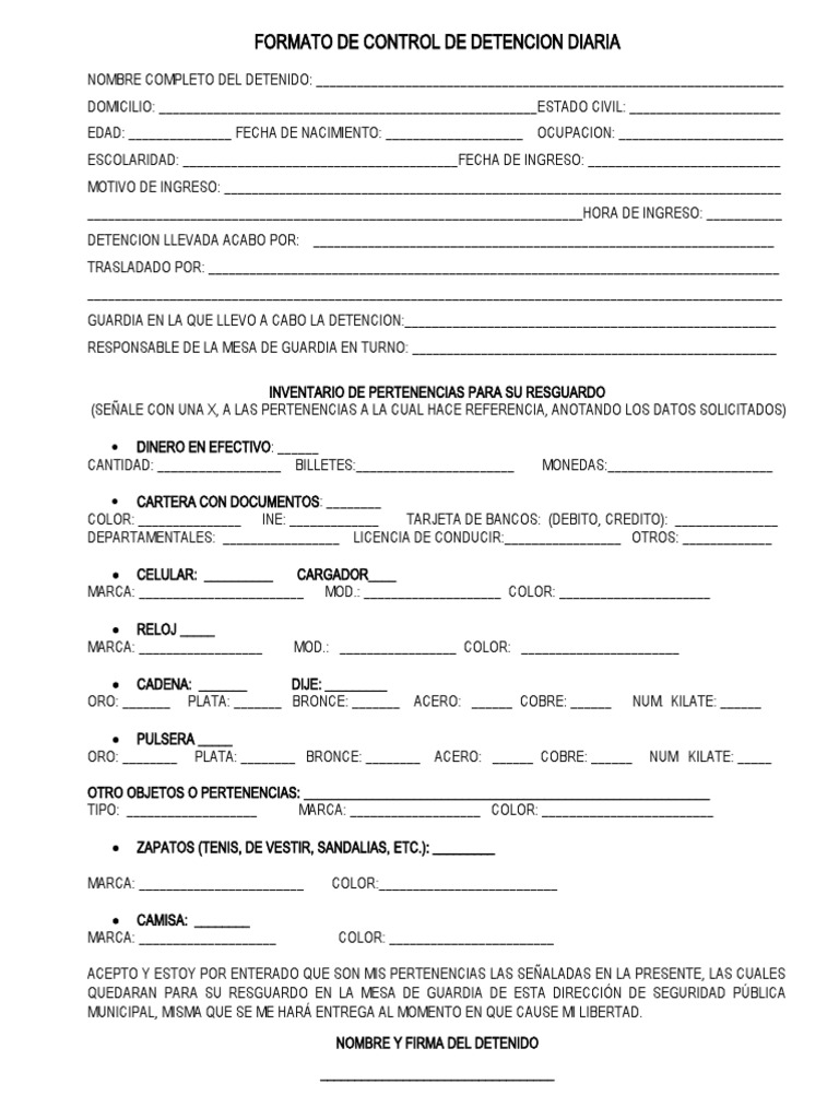 Formato de Entrega de Pertenencia de Detenido | PDF
