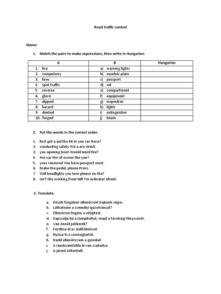 Road Traffic Control - Vocabulary Test | PDF