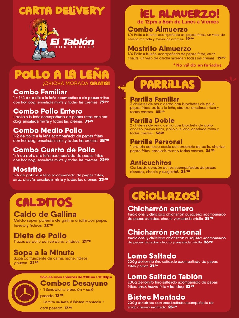 El Tablón Carta Delivery Cusco | PDF