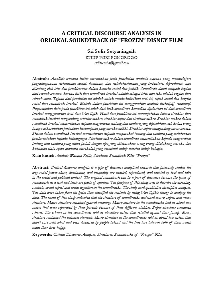 A Critical Discourse Analysis in Original Soundtrack of "Frozen" Disney ...