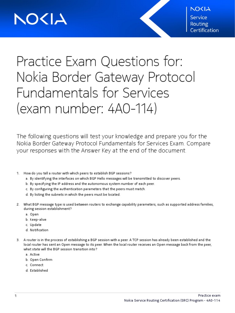 Nokia Practice Questions For Exam 4A0 114 Report en | PDF