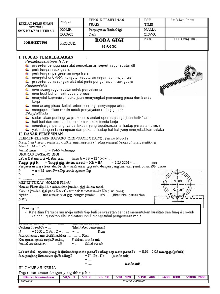 Job Sheet Rack Gears | PDF