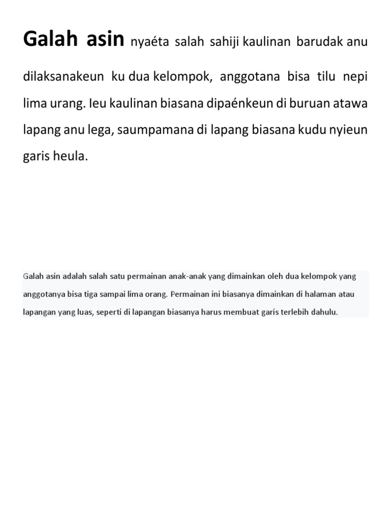 Aturan Permainan Galah Asin | PDF
