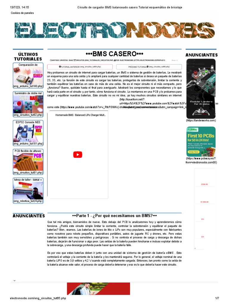 Circuito de Cargador BMS Balanceado Casero Tutorial Esquemático de Bricolaje | PDF