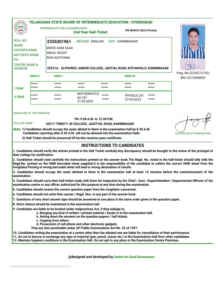Second Year Hall Ticket Download | PDF