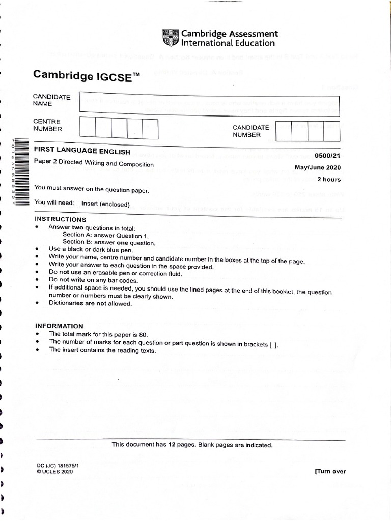 English Language Past Paper | PDF