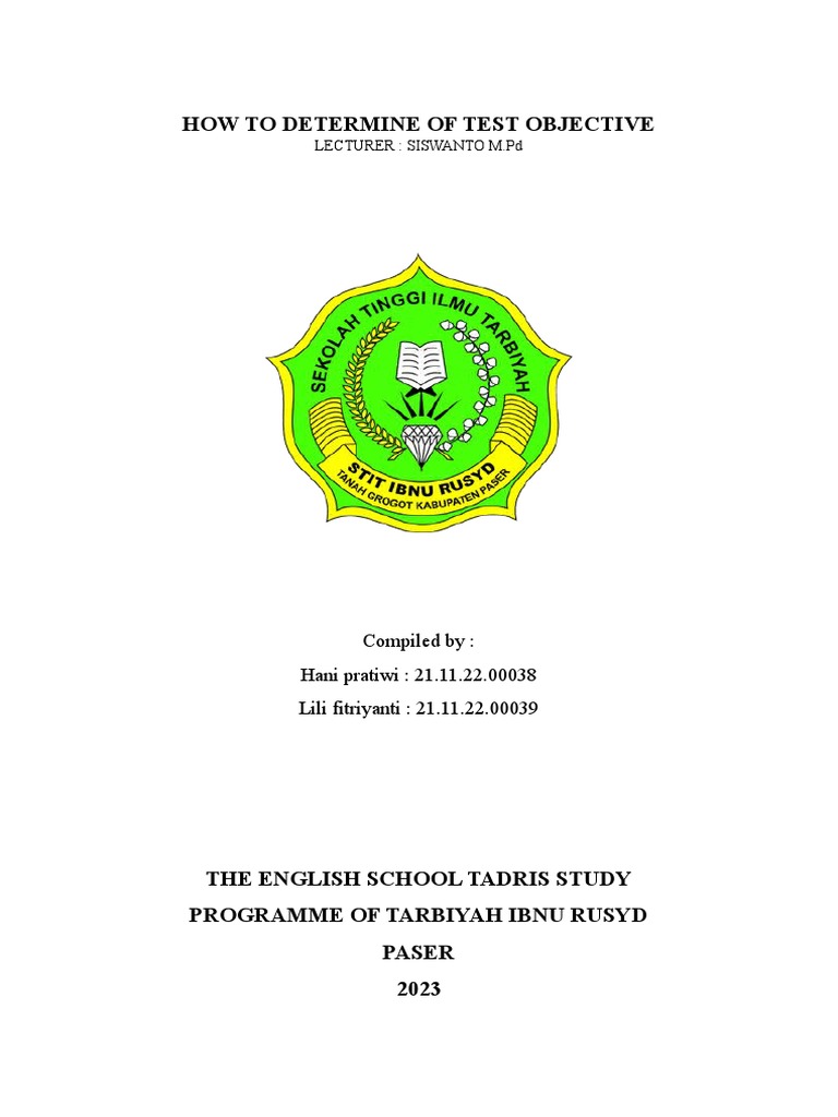 How To Determine Of Test Objective Pdf
