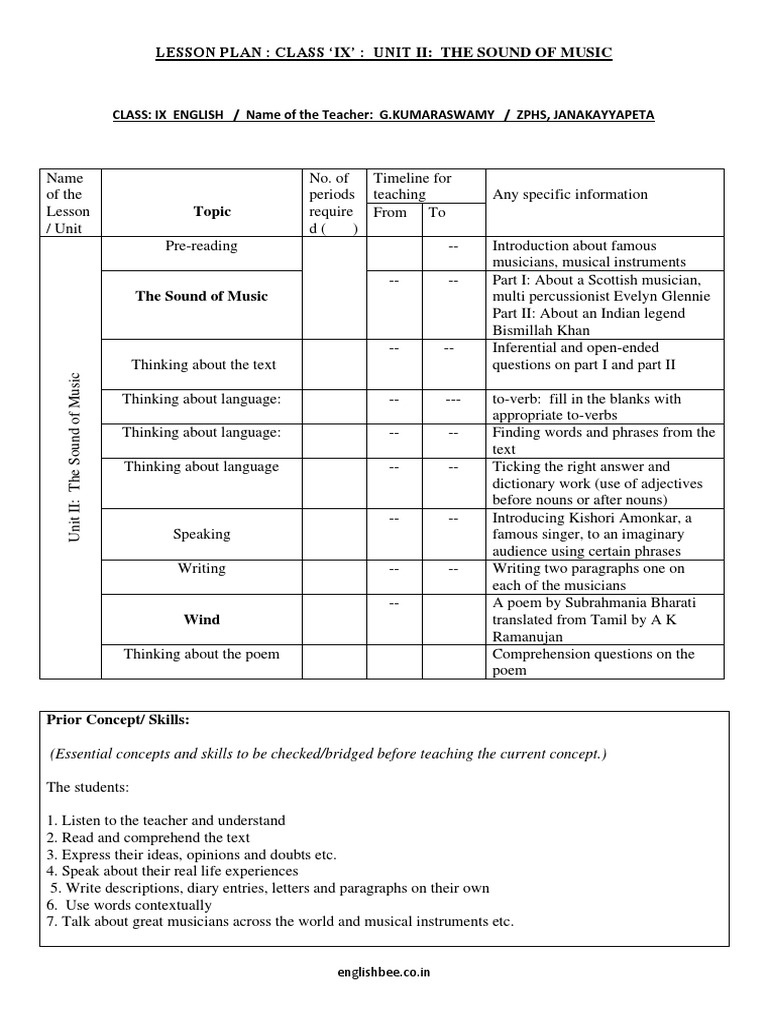 9th Eng Unit 2 Lesson Plan | PDF | Reading Comprehension | Cognitive Science