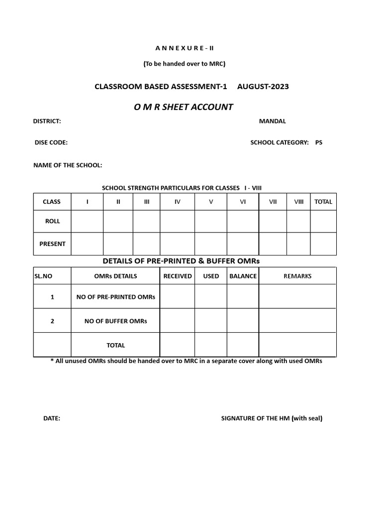 CBRA-1 OMR Sheet Account Annexure 2 | PDF