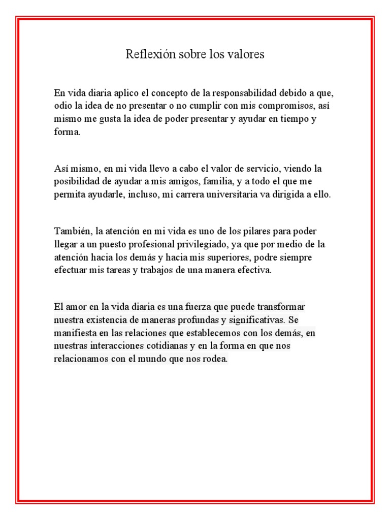 Reflexión sobre Valores y Responsabilidad | PDF | Relaciones personales ...