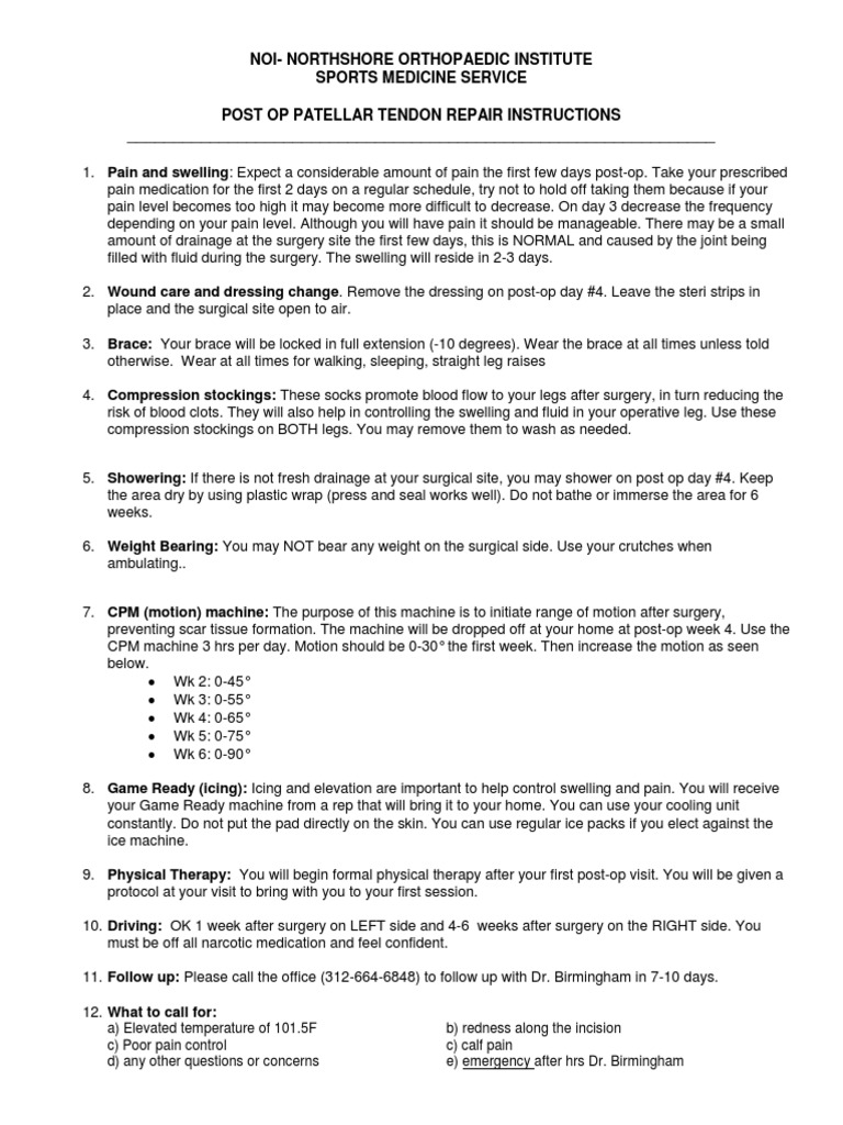 Open Knee Surgery Patellar Tendon Repair Post Op Instructions Pdf