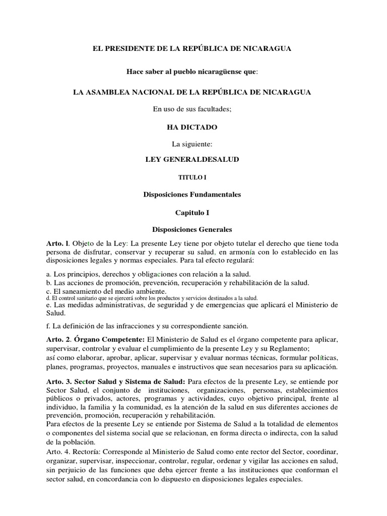 Ley 423 - Ley General de Salud Nicaragua | PDF