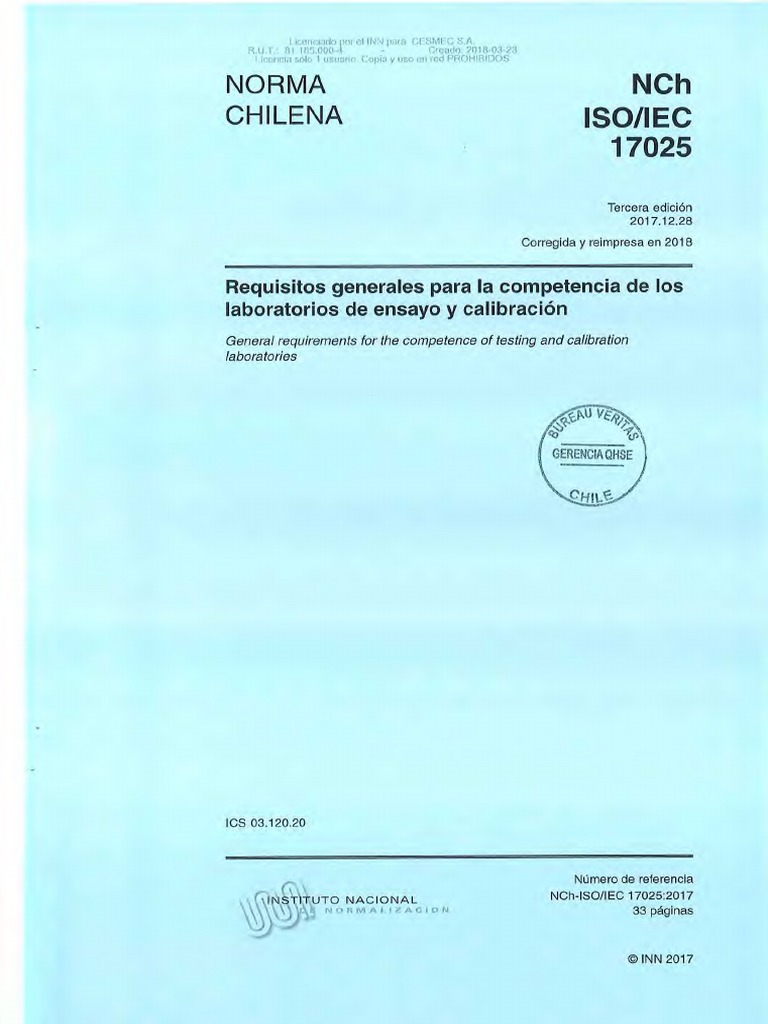 NCH ISO - Iec 17025 2017 Vigente | PDF