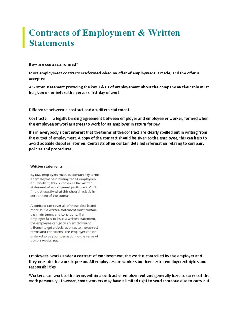 Contracts of Employment & Written Statements | PDF | Employment ...