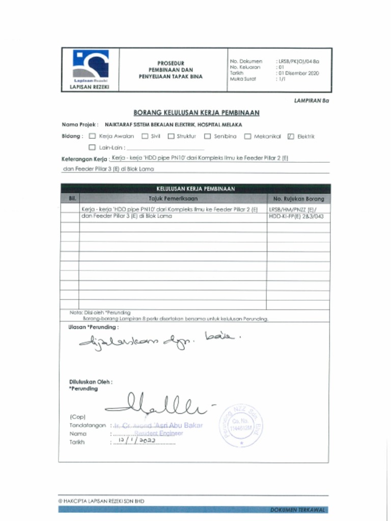 Rfi - Kerja Pemasangan Pipe PN10 Secara HDD DR K.ilmu Ke Feederpillar 2 ...