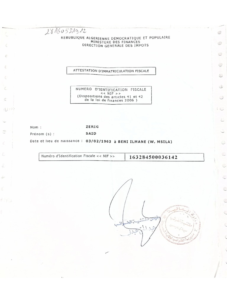 Attestation D'immatriculation Fiscale | PDF