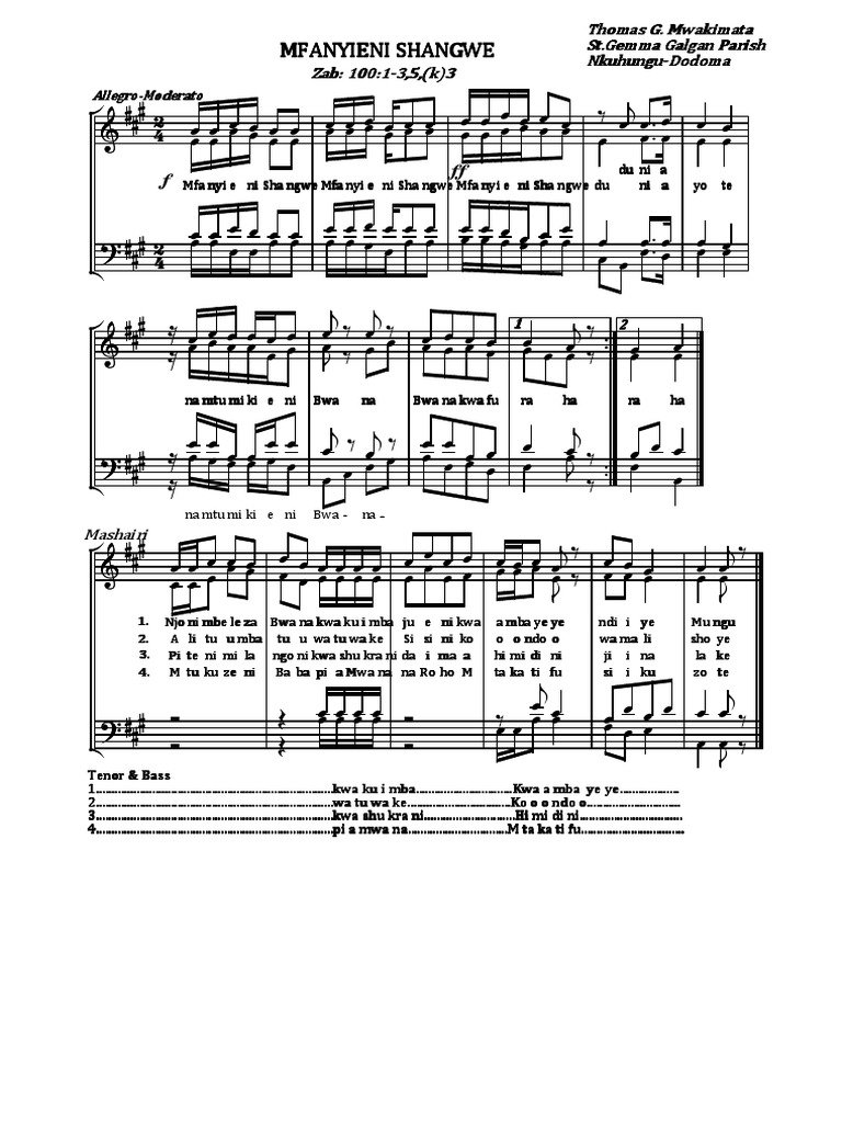 Lyrics for "Mfanyieni Shangwe" | PDF
