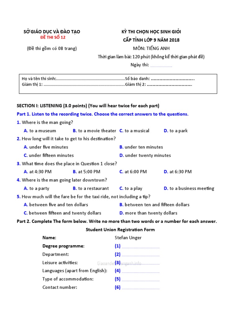 Đề Số 12-Hsg Anh 9 | PDF