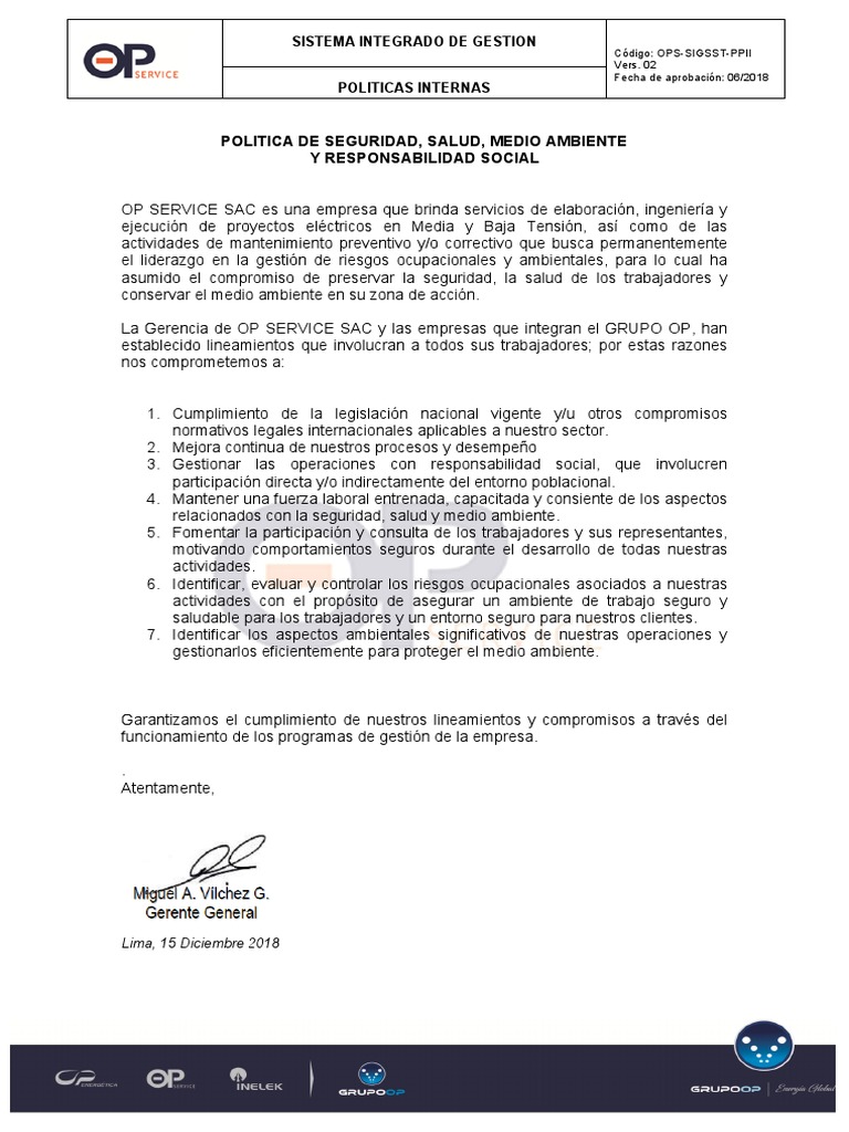 00 Politicas Internas 2019 | PDF | Calidad (comercial) | Business