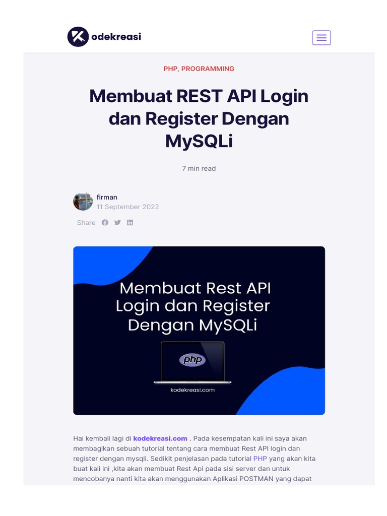 Kodekreasi Com Membuat Rest Api Login Dan Register Dengan Mysqli | PDF