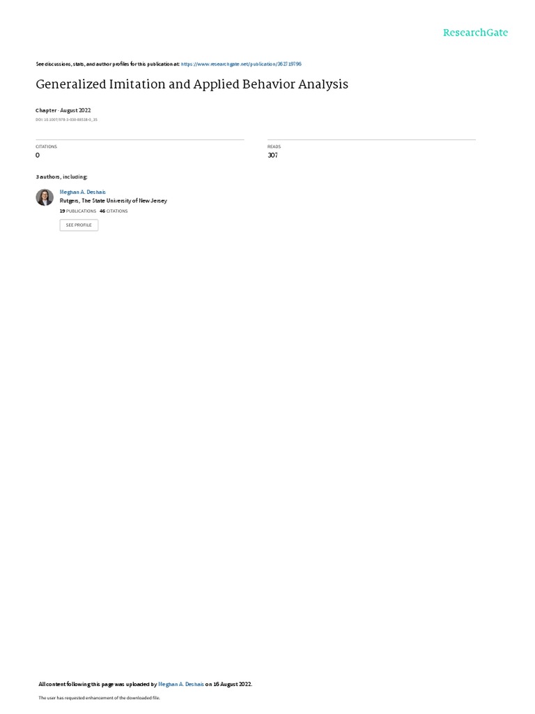 Generalized Imitationand Applied Behavior Analysis | PDF