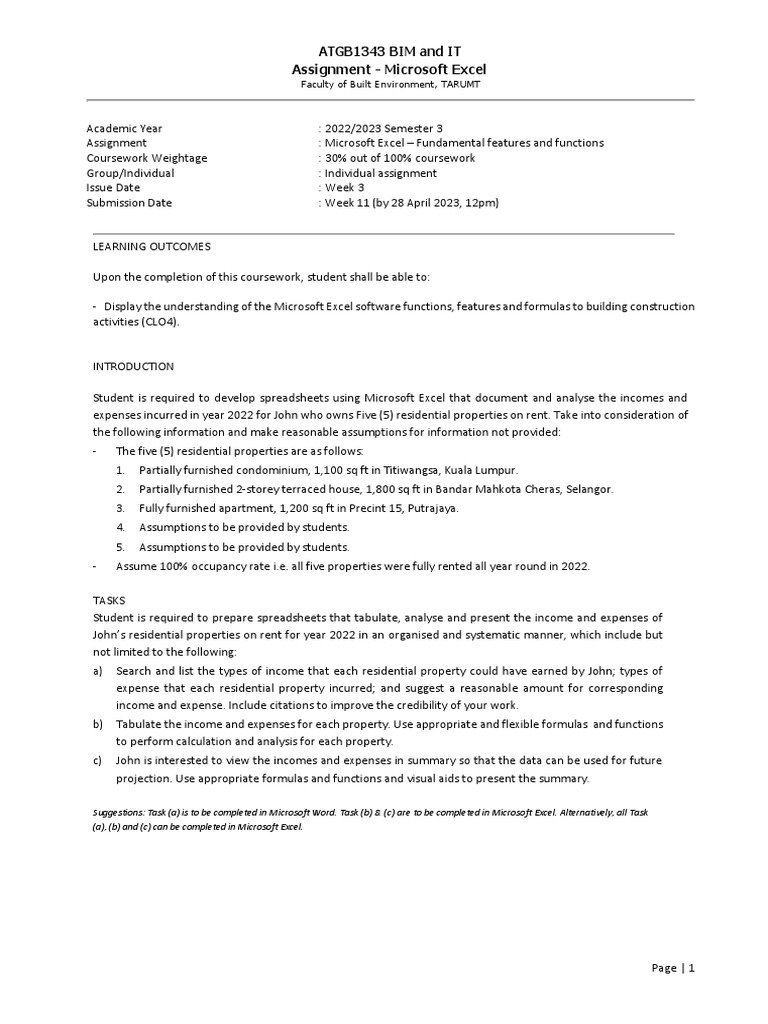 ATGB1343 Assignment - MS Excel Brief (202301) | PDF | Microsoft Excel ...